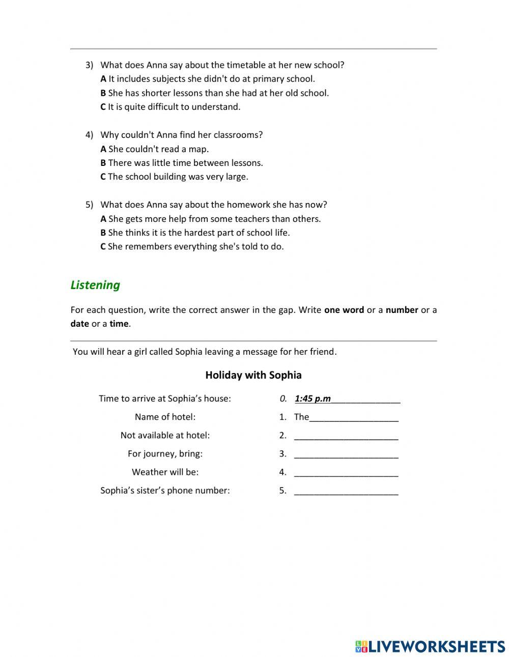 Senior 1- Midterm exam III online exercise for | Live Worksheets