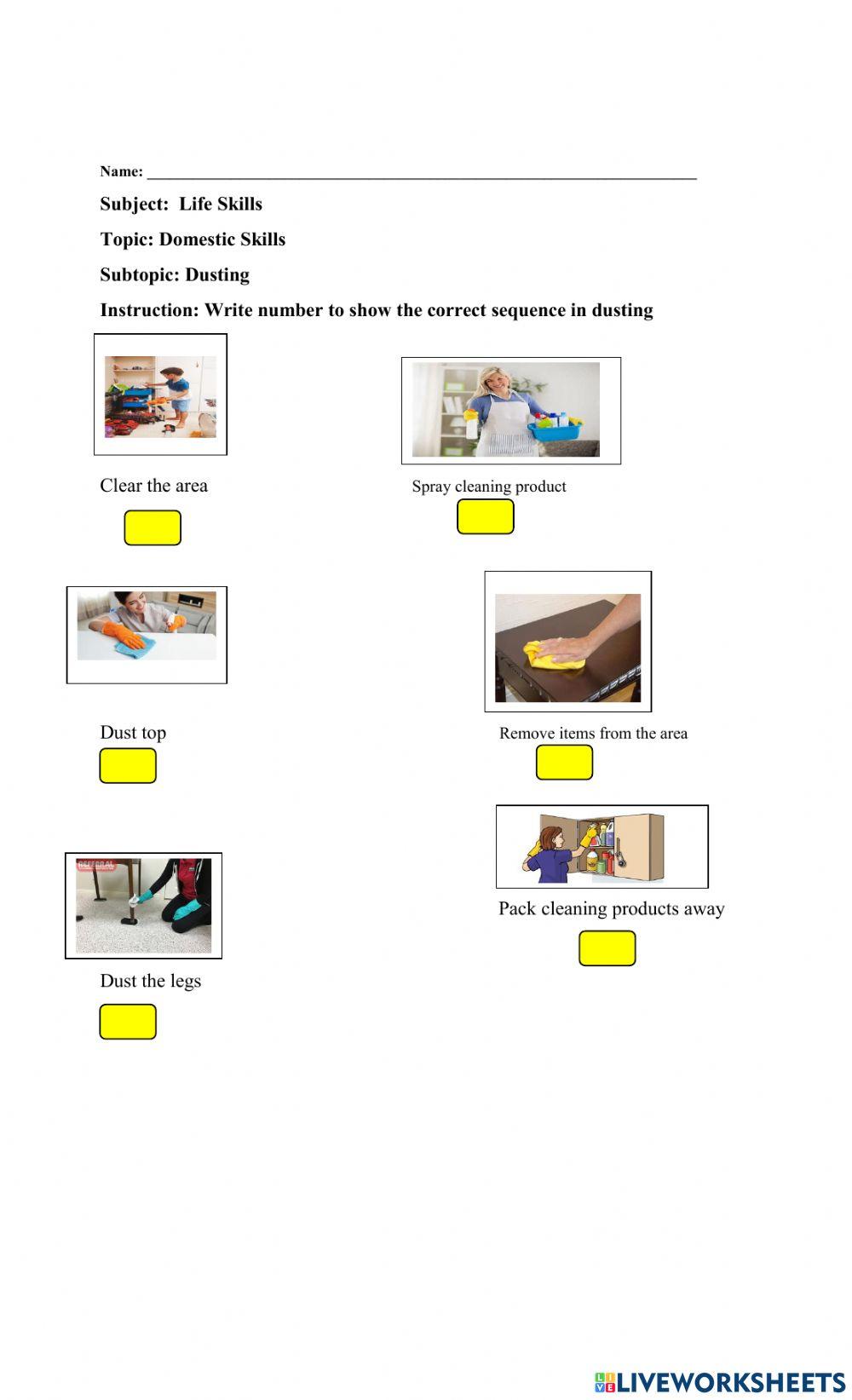 Domestic skills interactive worksheet | Live Worksheets