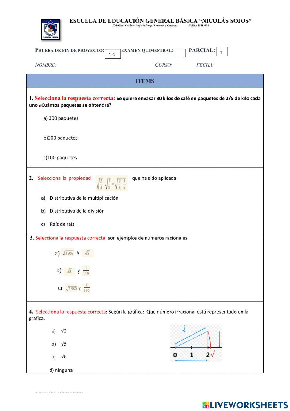 EVALUACION DE MATEMATICA NOVENO online exercise for | Live Worksheets EVALUACION DE MATEMATICA NOVENO online exercise for | Live Worksheets