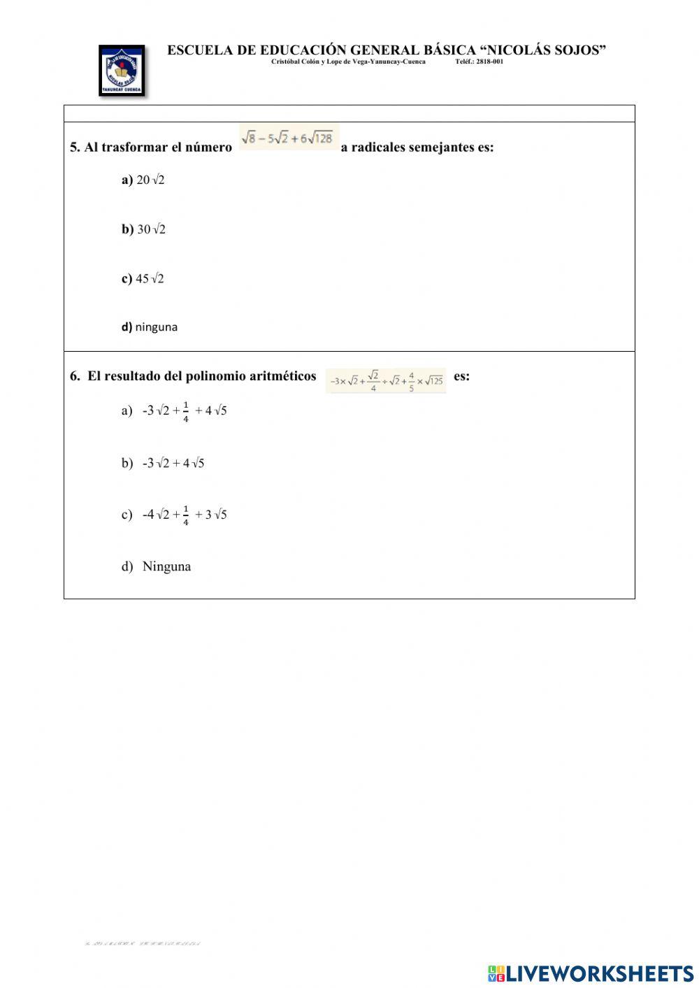 EVALUACION DE MATEMATICA NOVENO online exercise for | Live Worksheets EVALUACION DE MATEMATICA NOVENO online exercise for | Live Worksheets