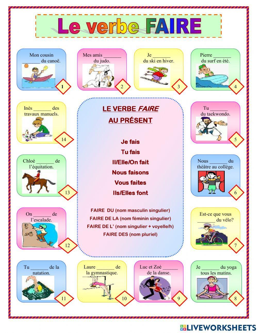 Verbe FAIRE - P… | Free Interactive Worksheets | 1633400