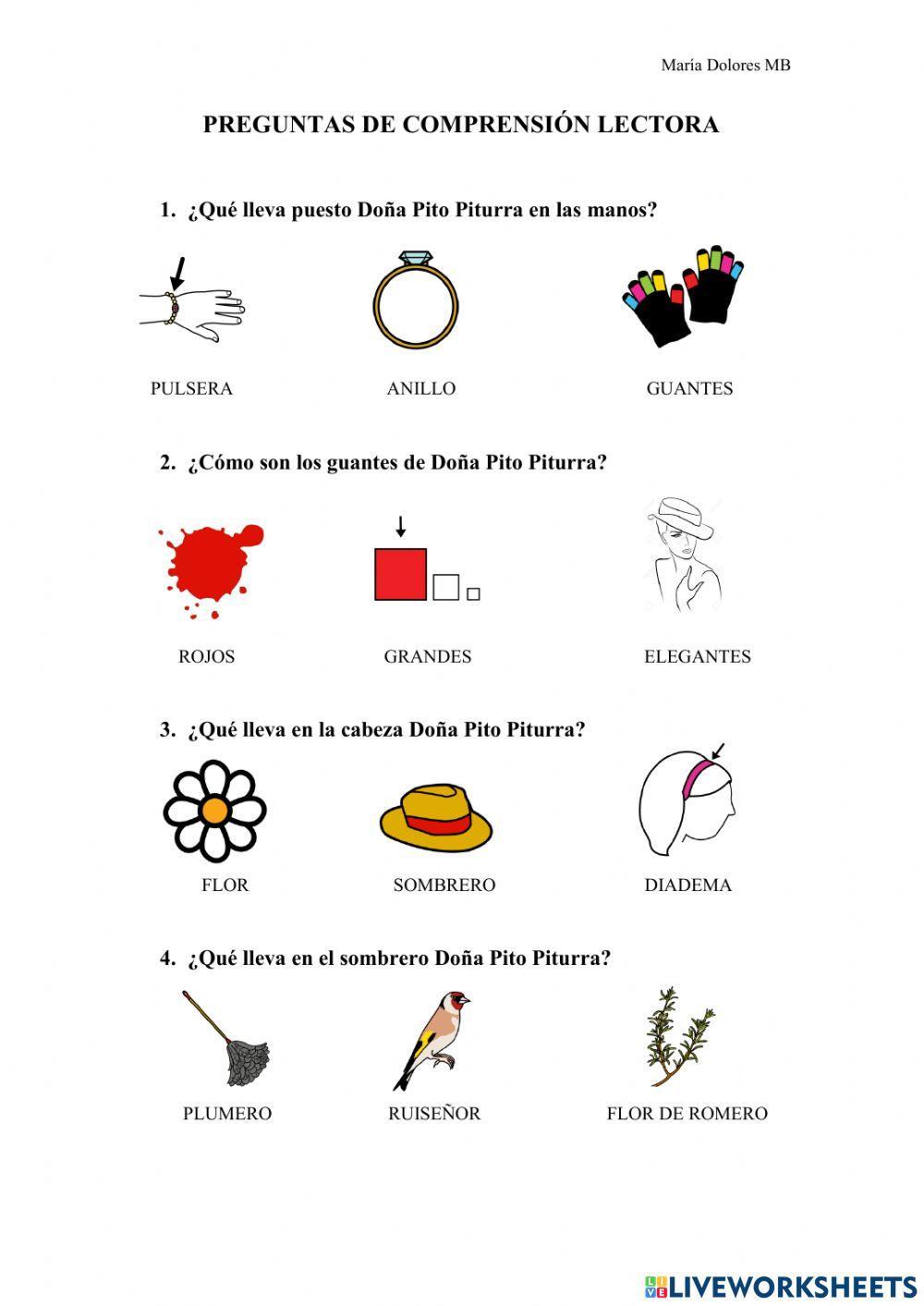 Comprensión Doña Pito Piturra worksheet | Live Worksheets