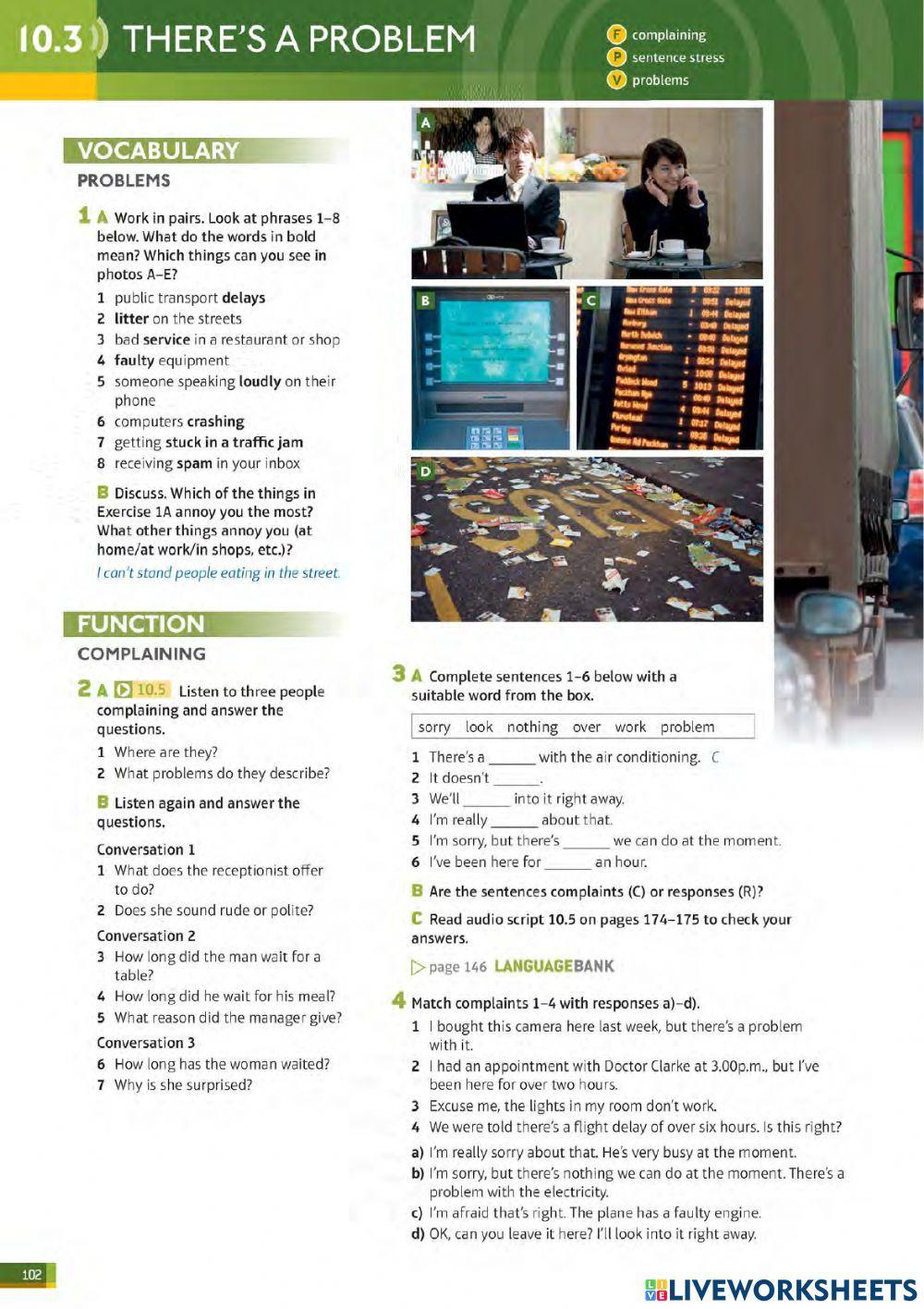 Unit 10- There's a problem worksheet | Live Worksheets