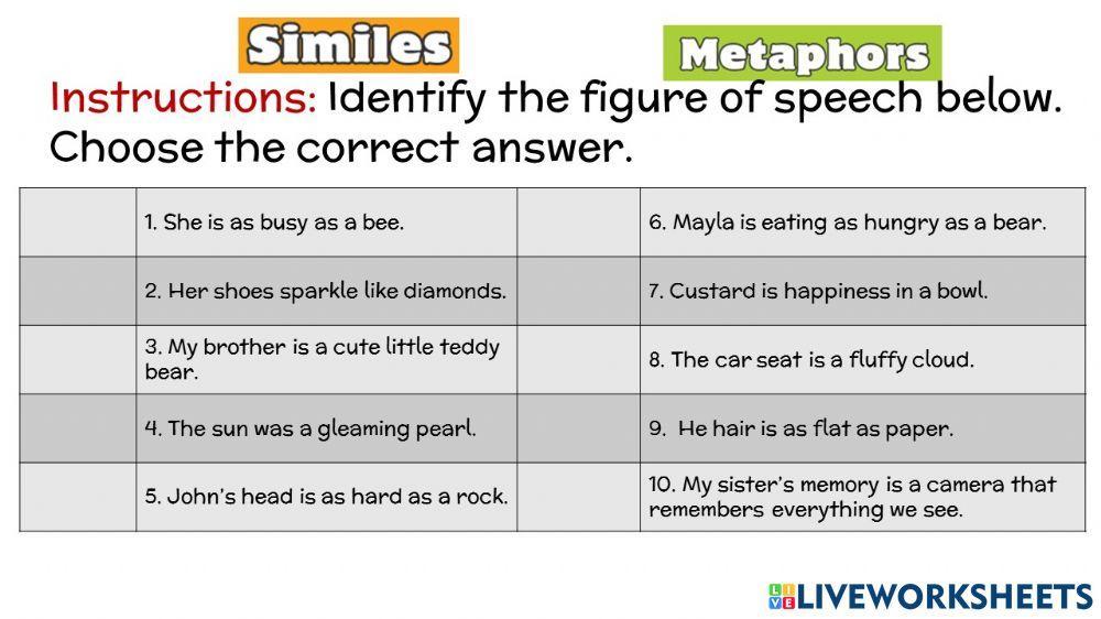 Figure of speech | Free Interactive Worksheets | 1633806