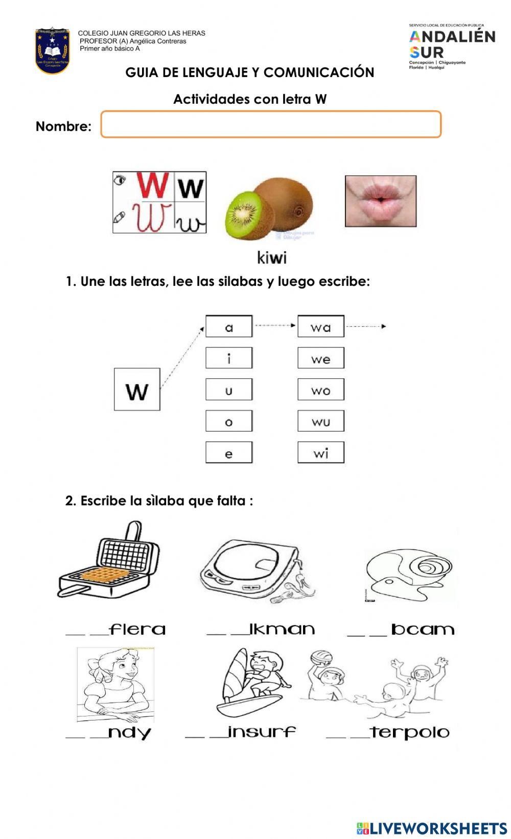 letra w free online activity | Live Worksheets