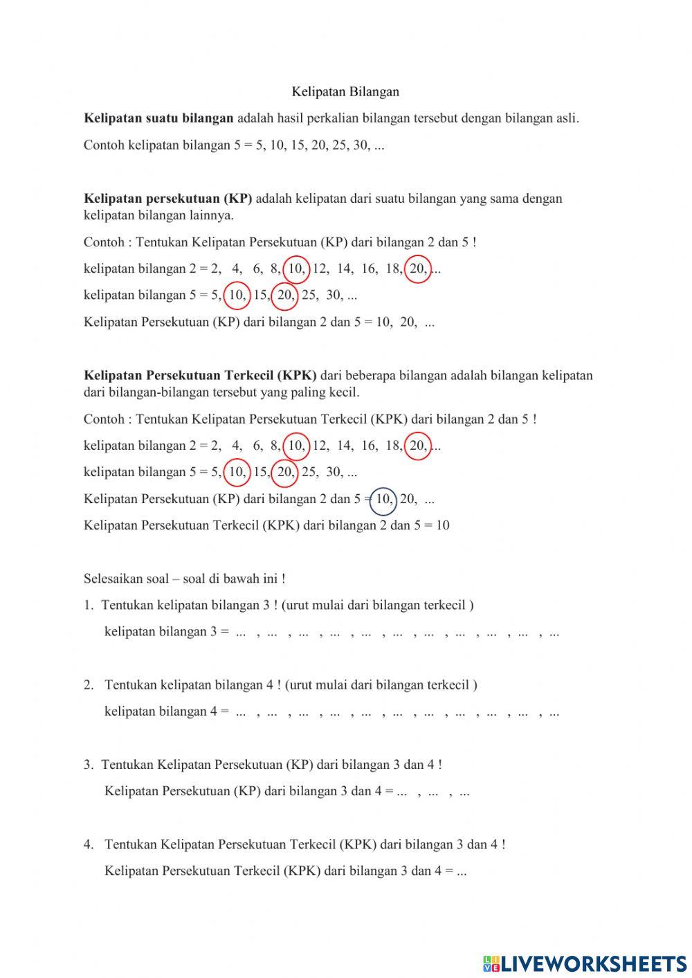 Kelipatan bilangan interactive exercise | Live Worksheets