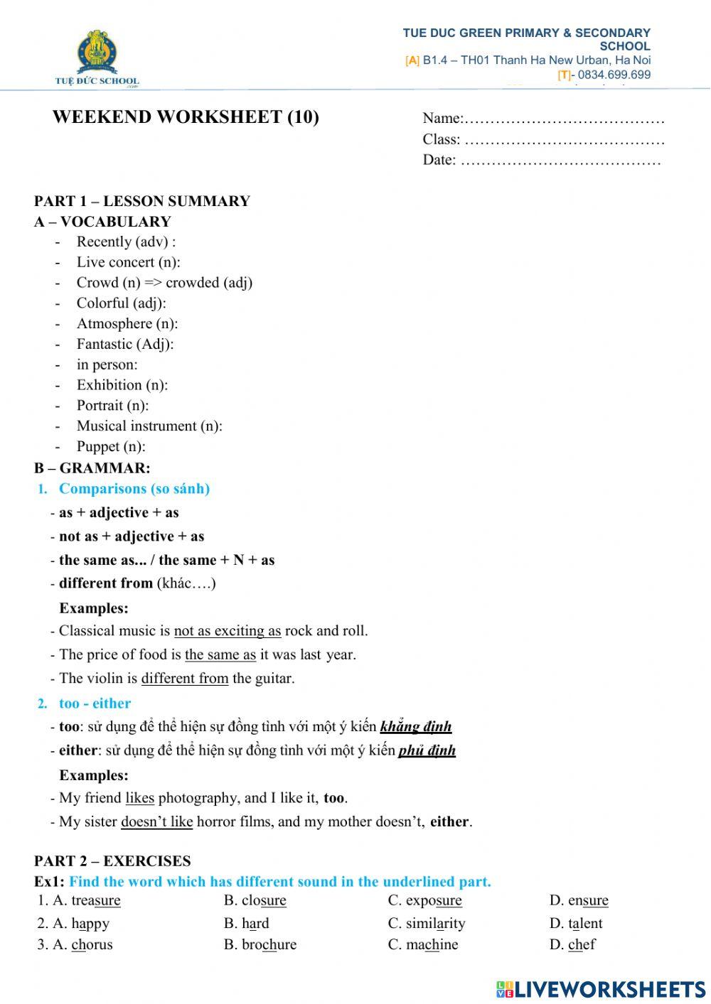 Unit4-weekend worksheet-W10 worksheet | Live Worksheets