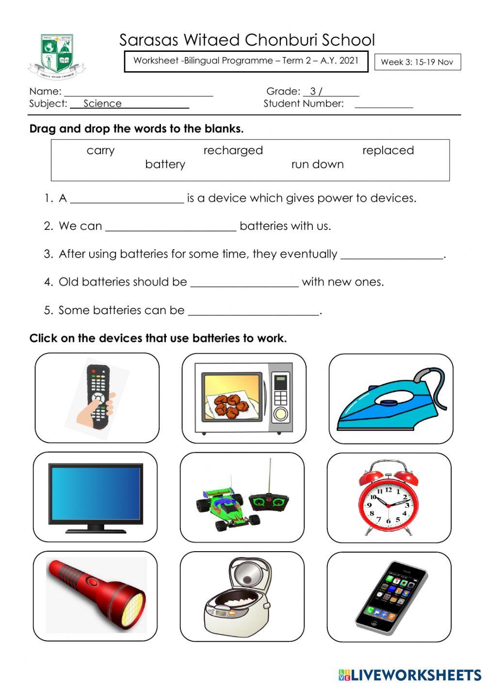 Battery worksheet | Live Worksheets
