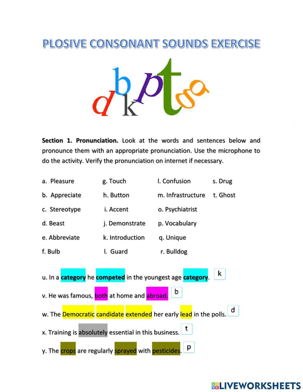 Plosive consona… | Free Interactive Worksheets | 1634591