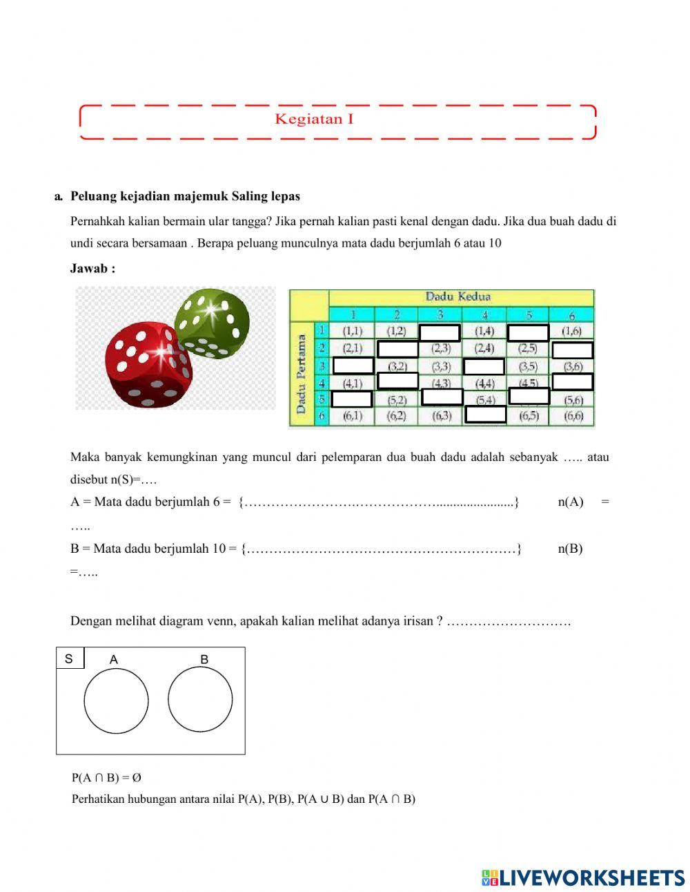 Pdf online exercise: Peluang | Live Worksheets