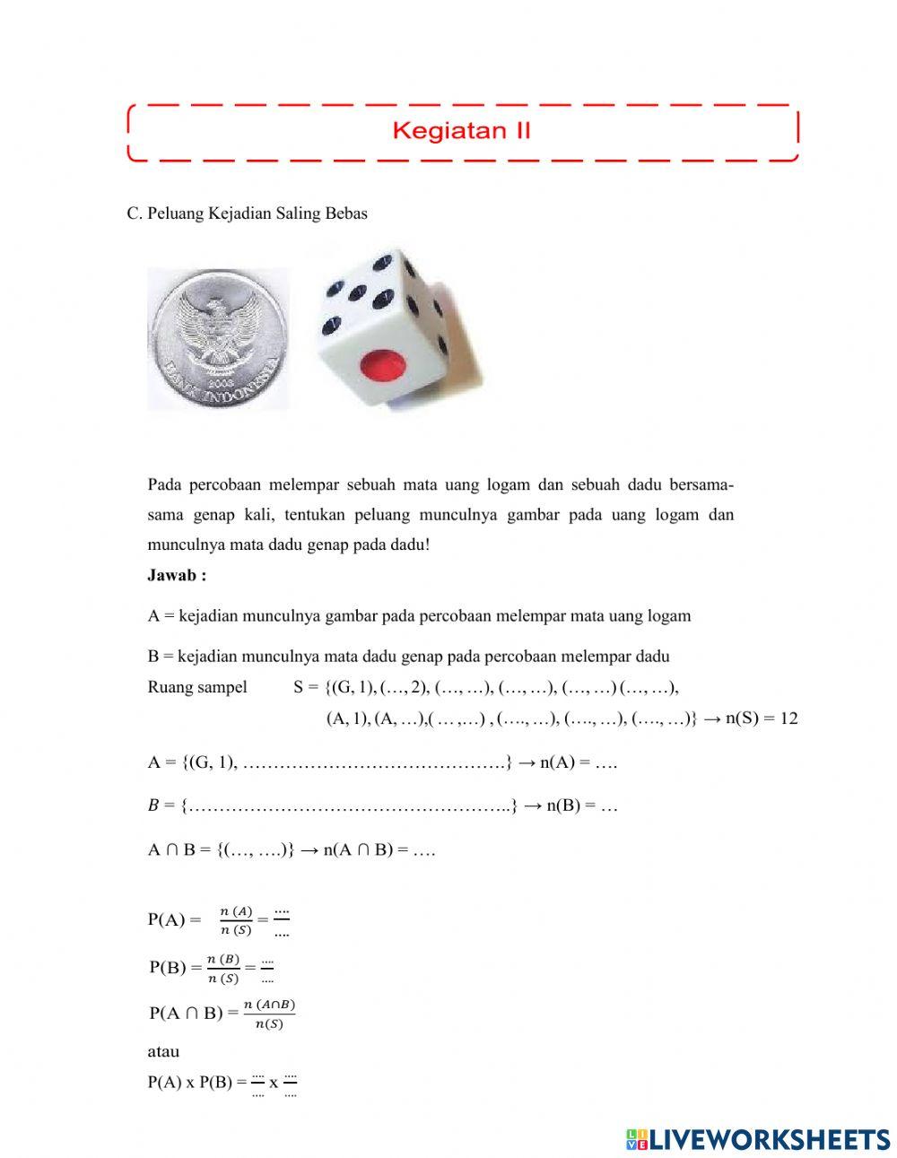 Pdf online exercise: Peluang | Live Worksheets