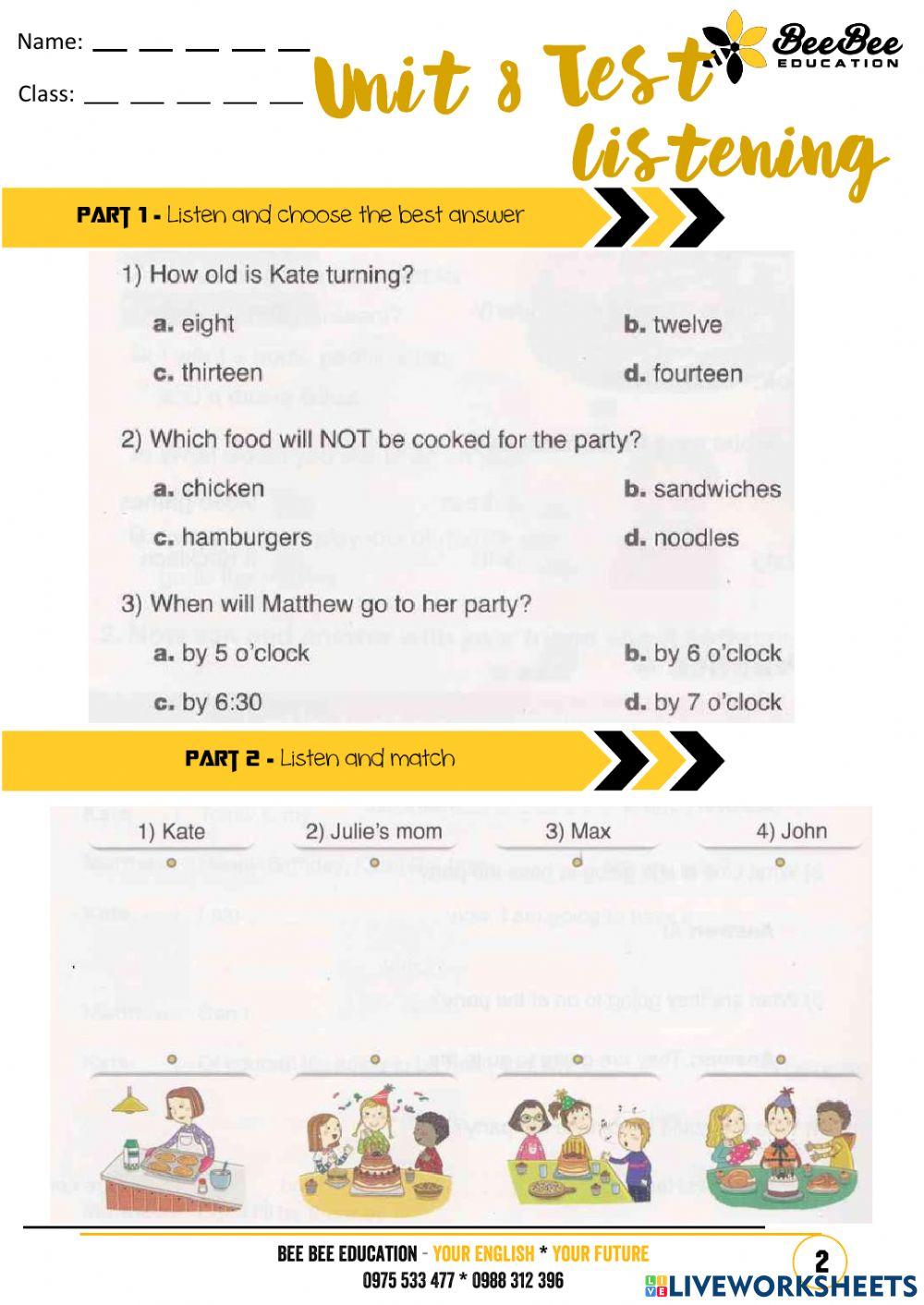 (LOOK02) Unit 8 Celebrate - Unit Test - Listening online exercise for ...