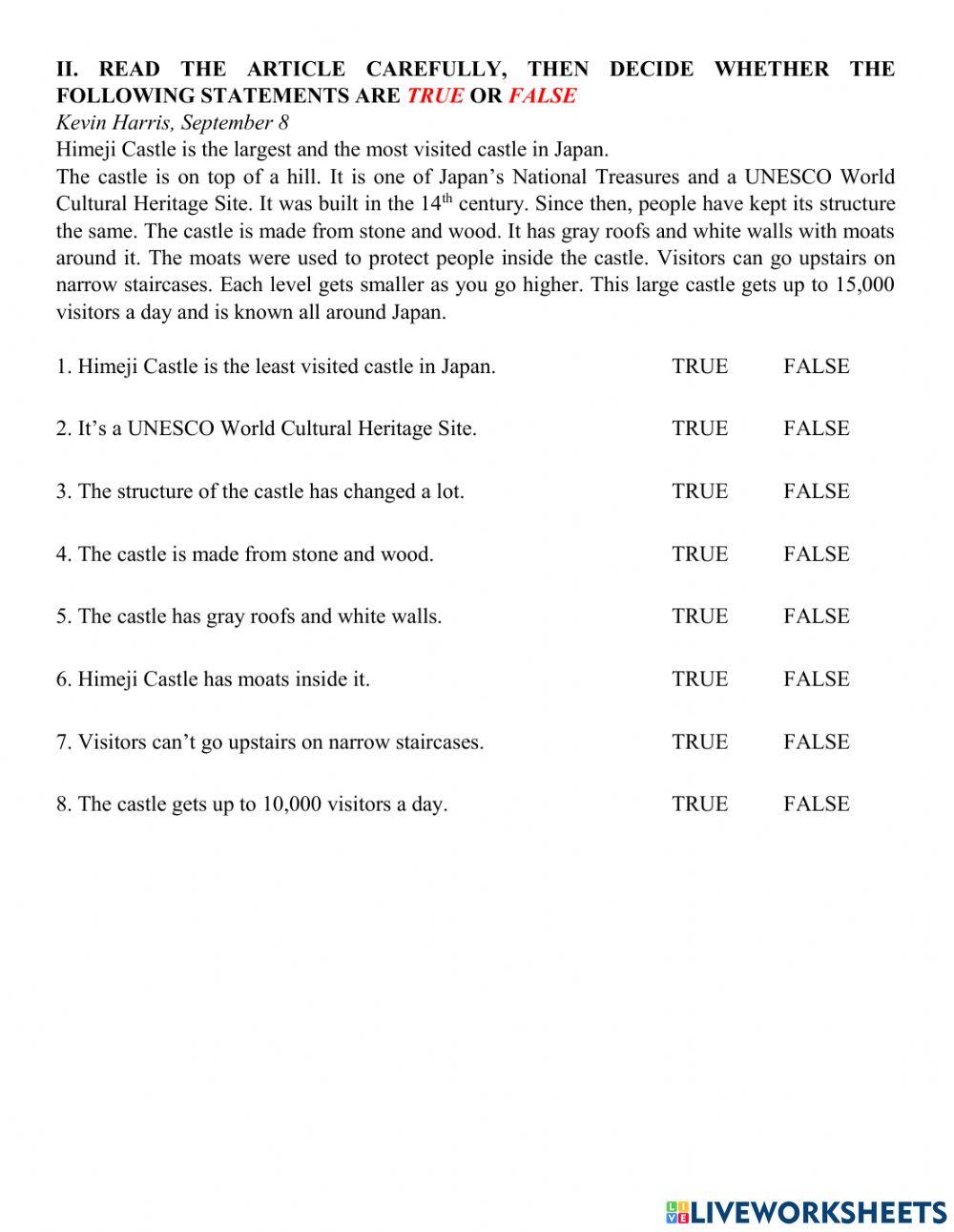 The past worksheet for 8 | Live Worksheets