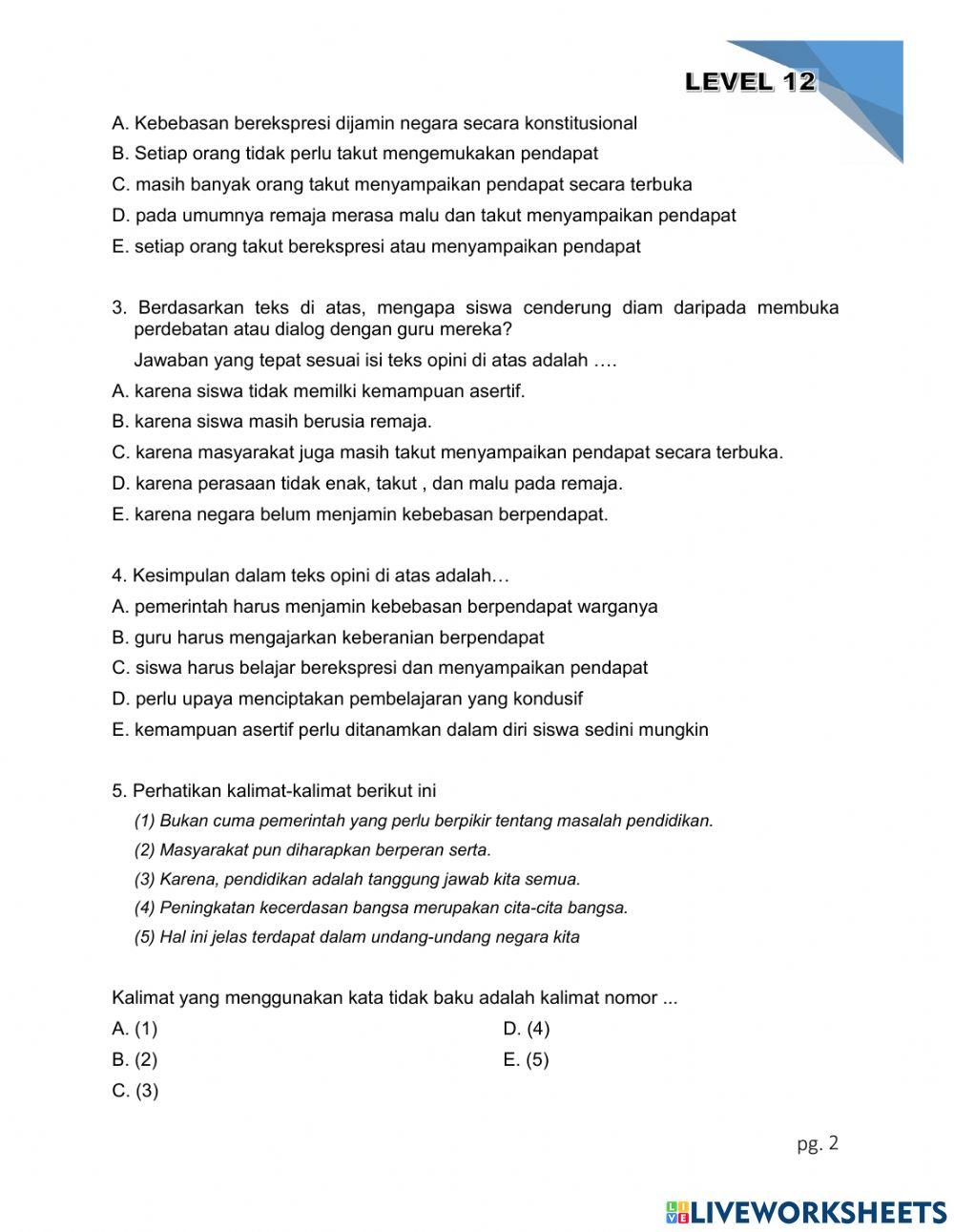 Latihan Soal Evaluasi - Level 12 - Teks Editorial 1634796