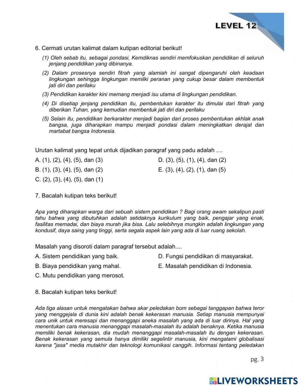 Latihan Soal Evaluasi - Level 12 - Teks Editorial 1634796