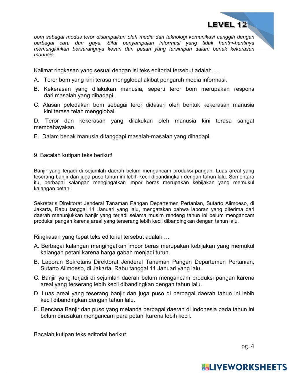 Latihan Soal Evaluasi - Level 12 - Teks Editorial 1634796