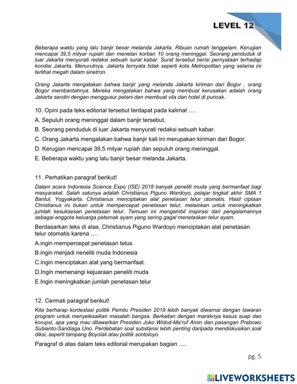 Latihan Soal Evaluasi - Level 12 - Teks Editorial 1634796