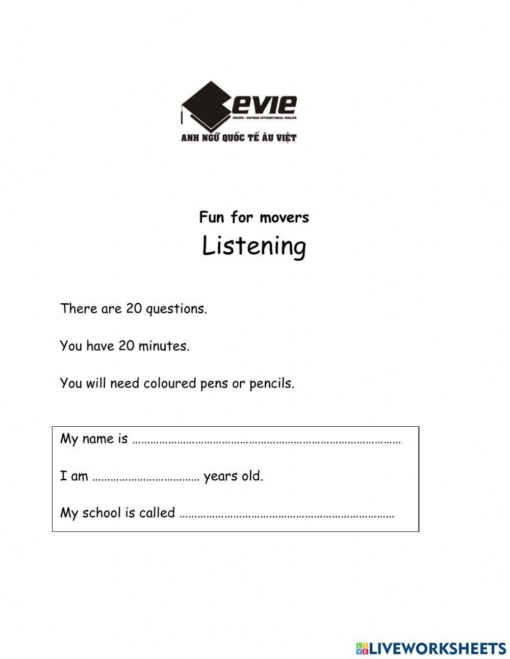 Fun for movers | Free Interactive Worksheets | 1635102