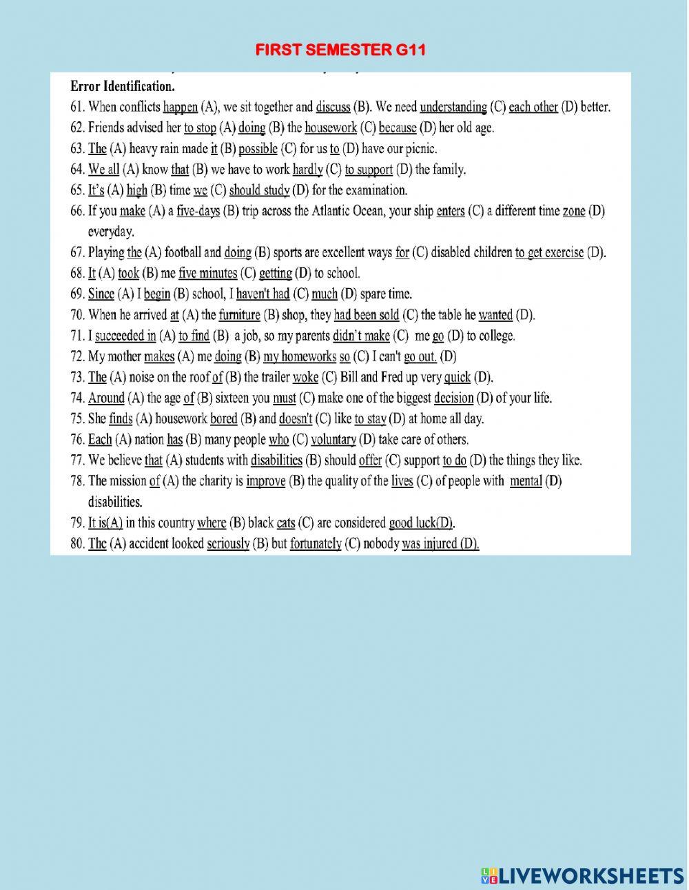 First semester g11 activity | Live Worksheets