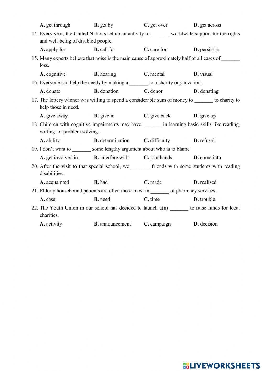 Unit 4-vocabulary practice-grade 11 new worksheet | Live Worksheets