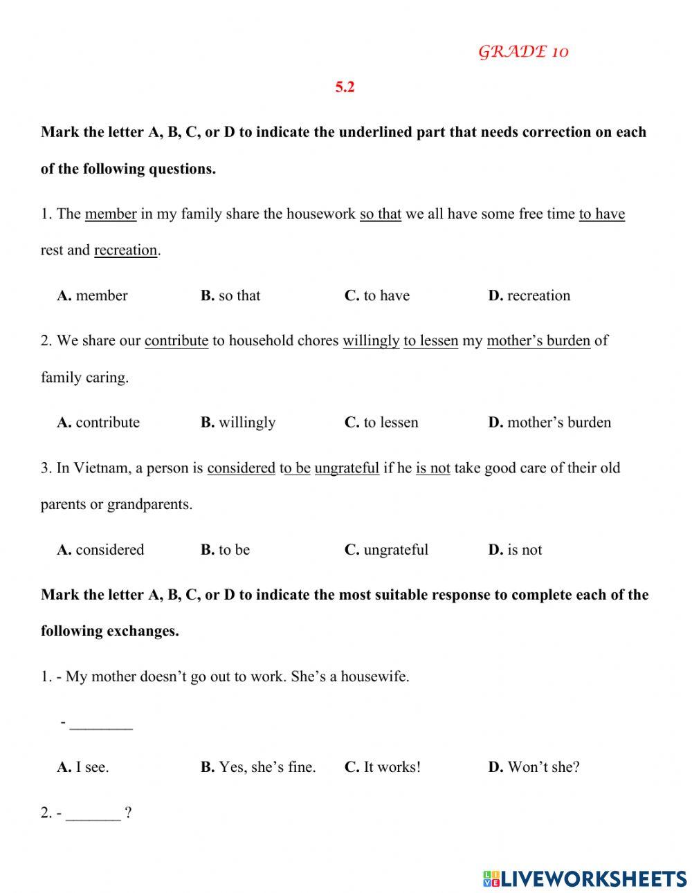 5.2 worksheet | Live Worksheets