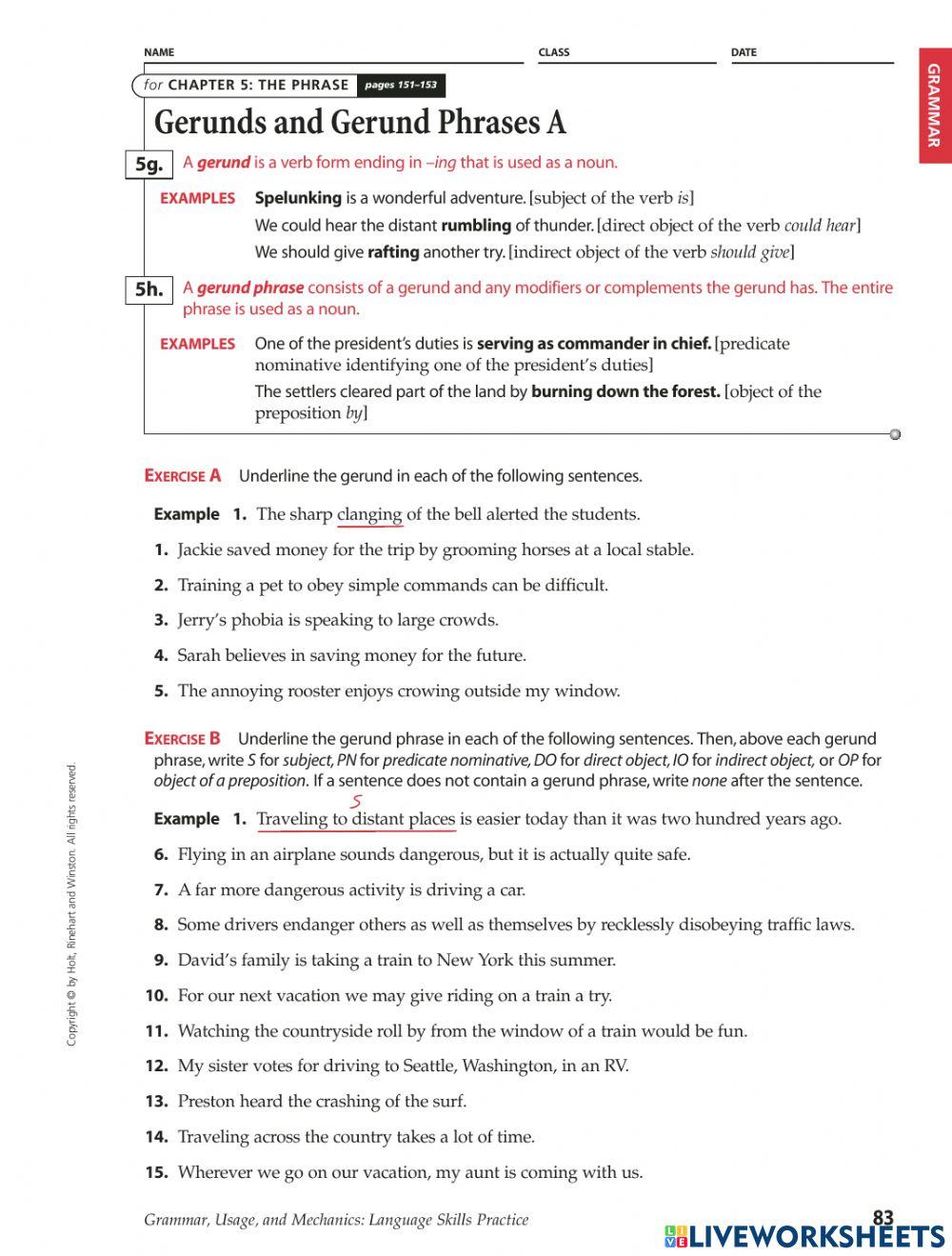 Verbals online exercise for | Live Worksheets