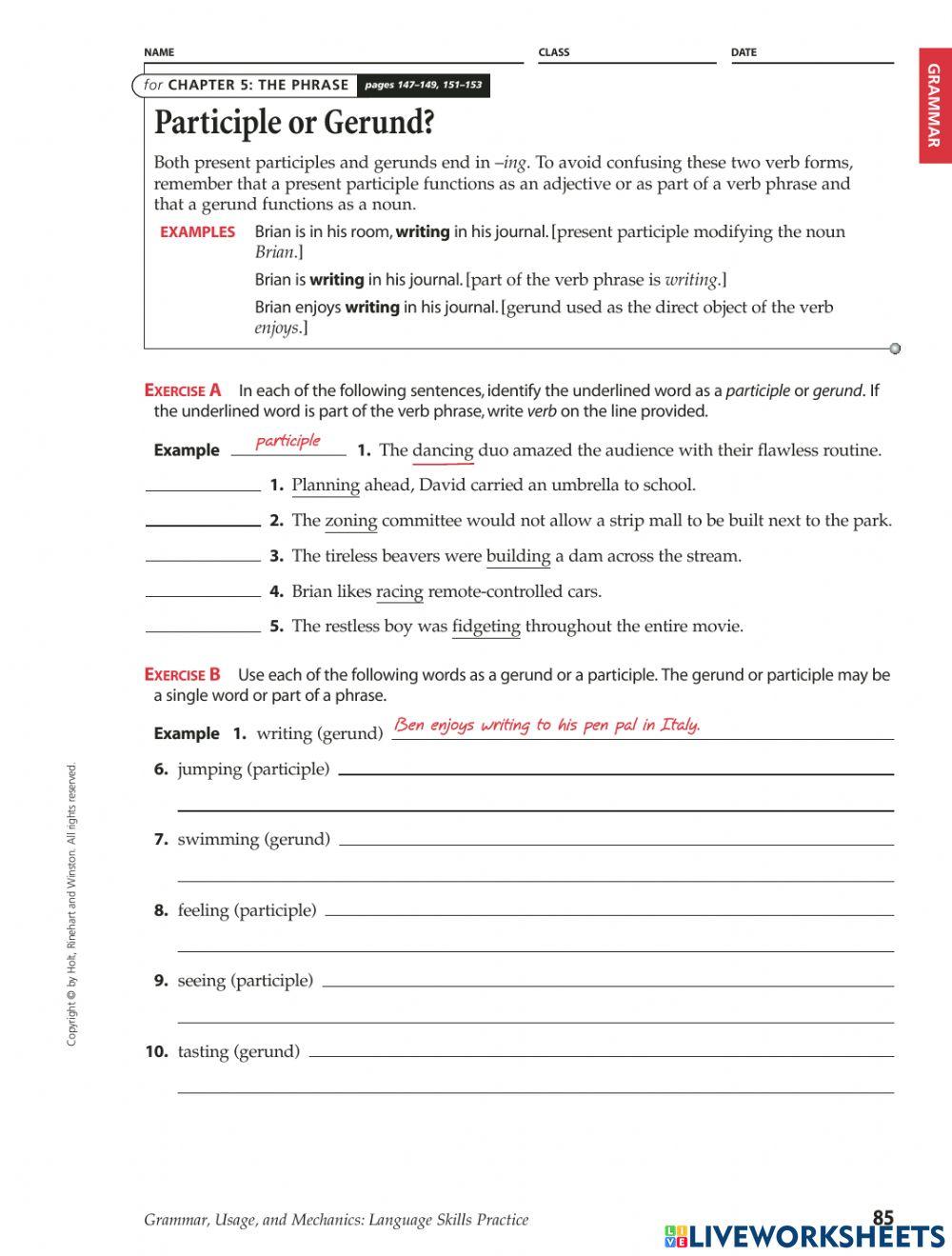 Verbals online exercise for | Live Worksheets