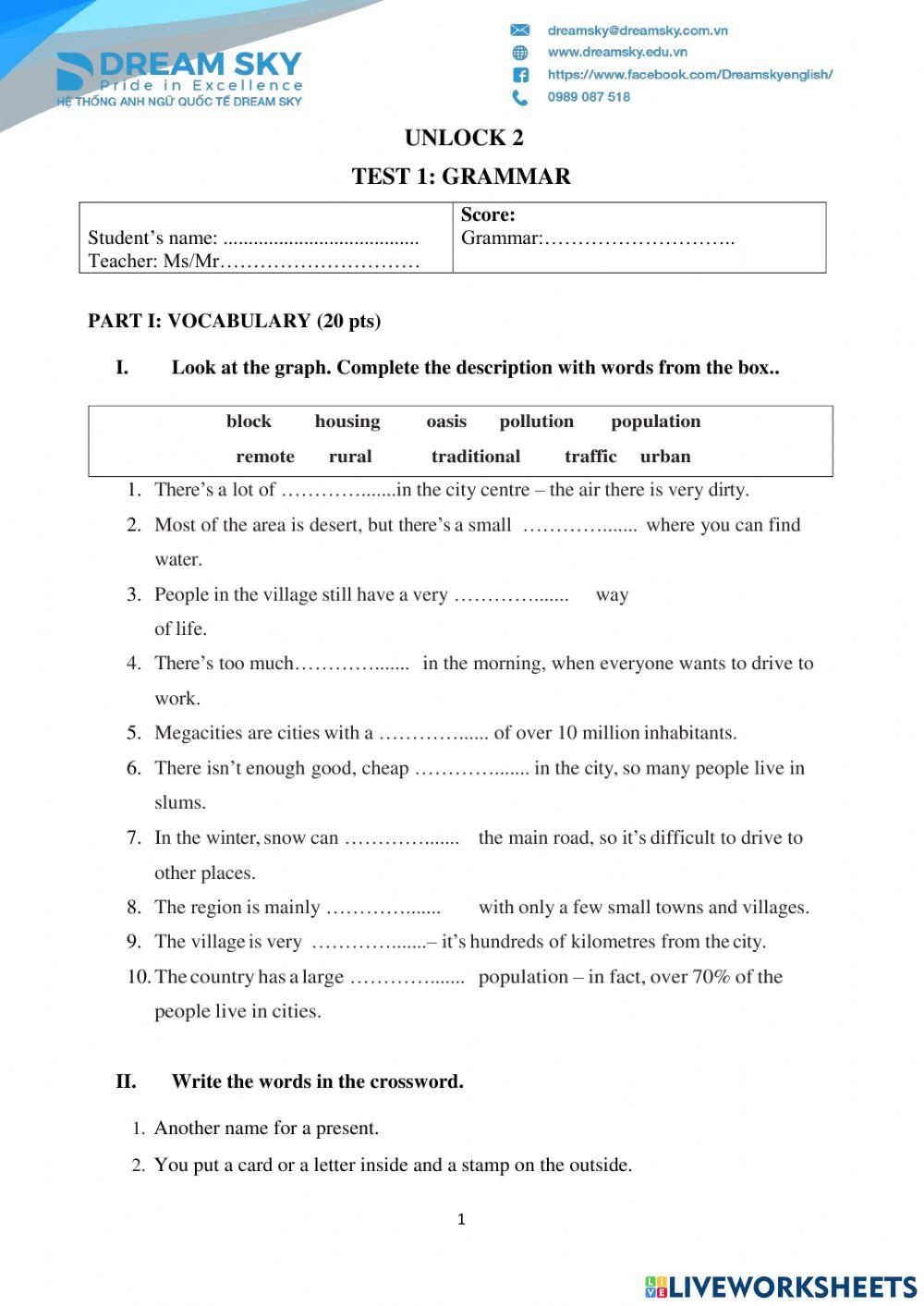 DS - Unlock 2 - Test 1 Grammar worksheet | Live Worksheets