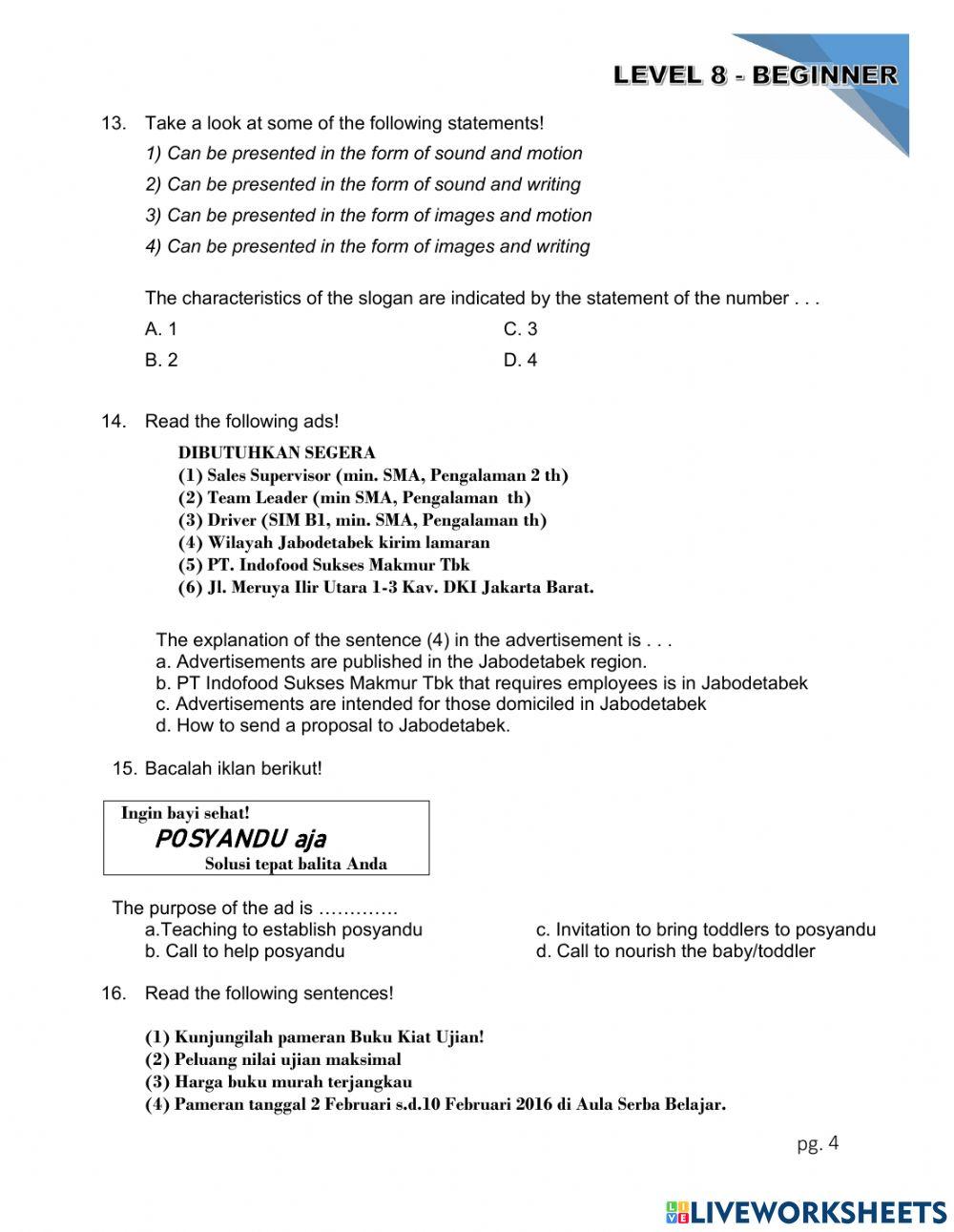 Revision of Chapter 2 - Level 8 - Ads, Slogans. and Posters worksheet ...