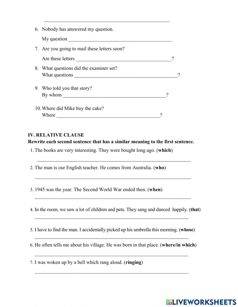 English grammar test 2 worksheet | Live Worksheets