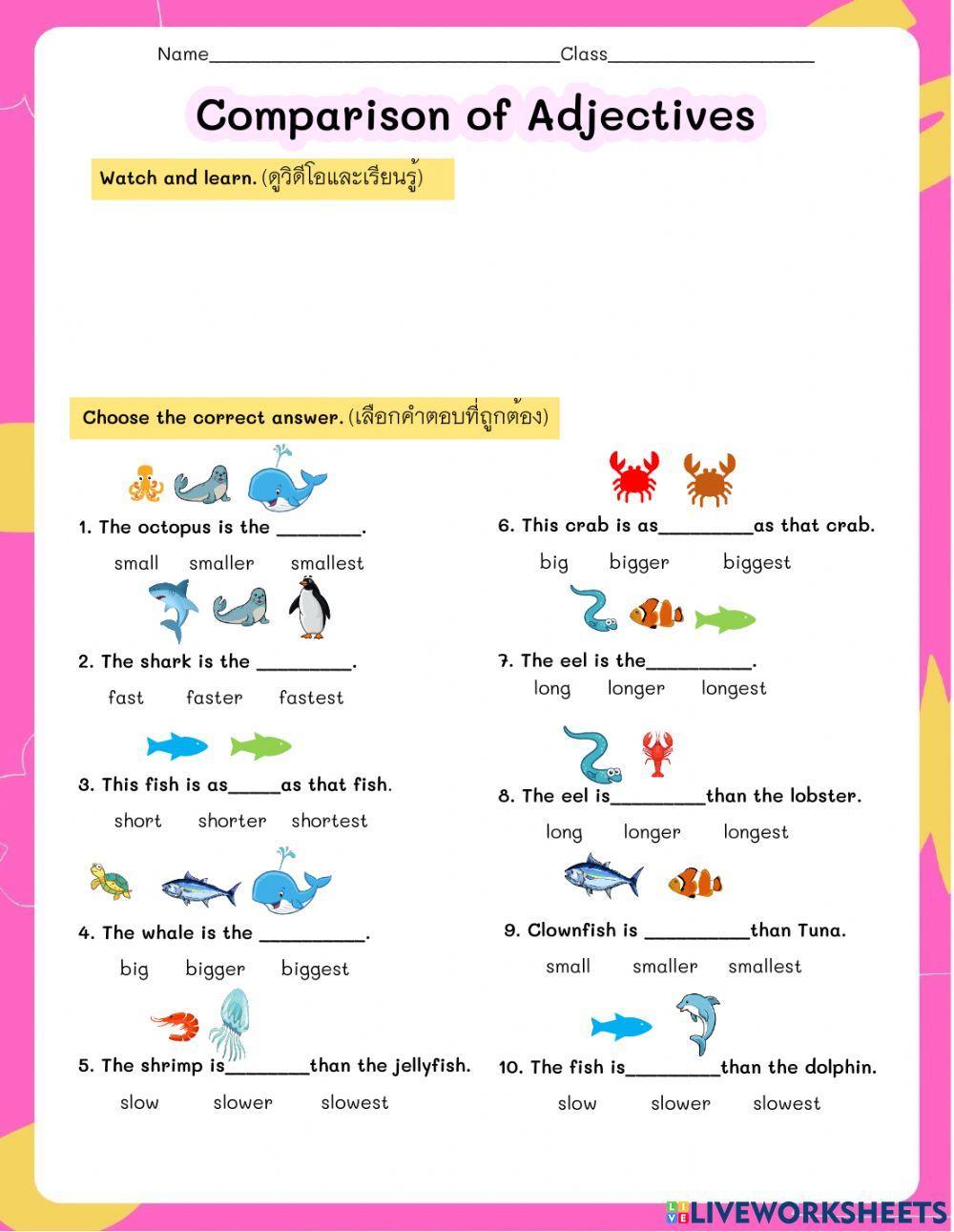 Comparison of Adjctives-2 worksheet | Live Worksheets