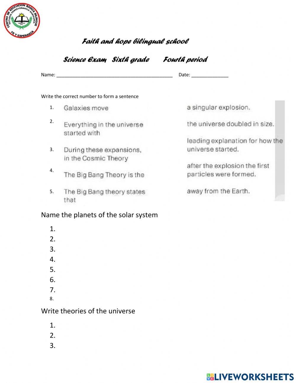 Science exam online exercise for | Live Worksheets