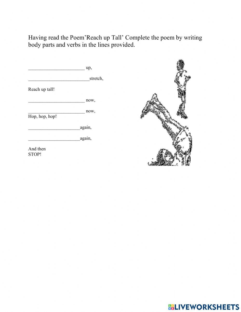 Poem verbs and body parts worksheet | Live Worksheets