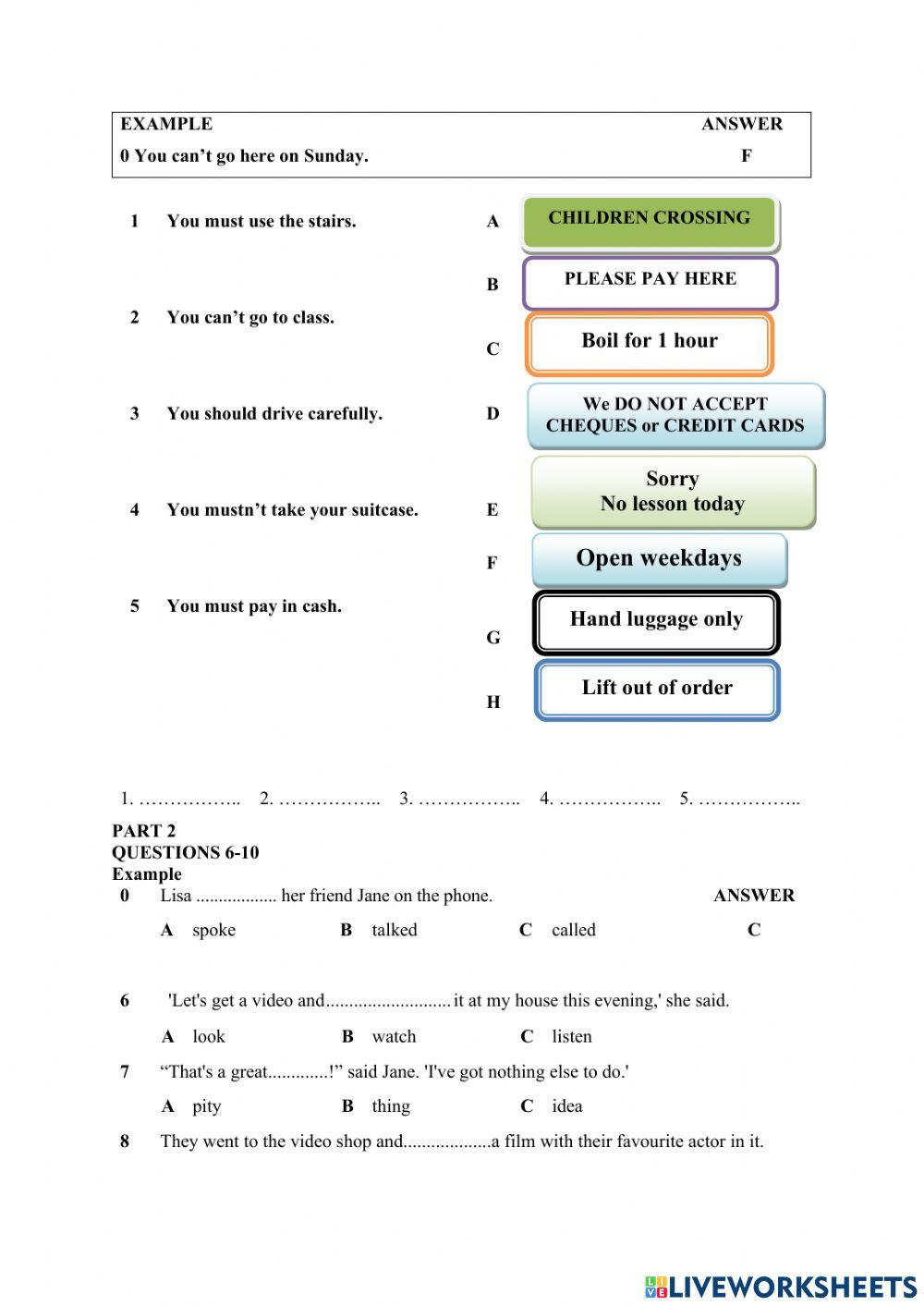 English 6 worksheet for 3 | Live Worksheets