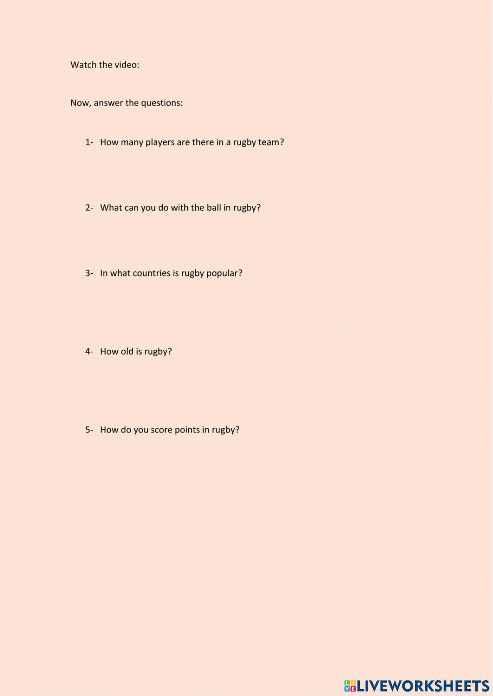 Rugby | Free Interactive Worksheets | 1636542