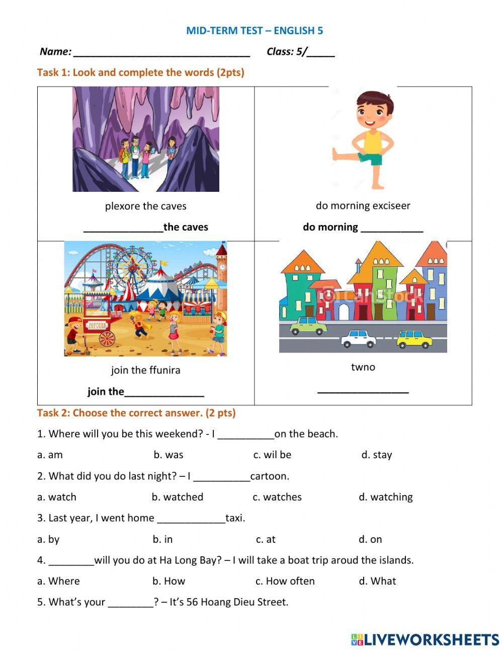 Mid-term test online pdf exercise for GRADE 5 | Live Worksheets
