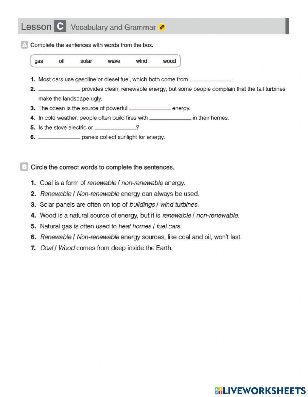 A1-007 Unit 8C exercise | Live Worksheets