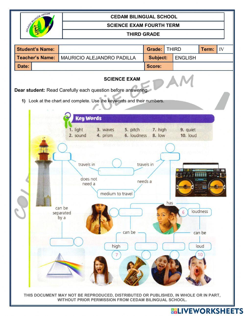 SCIENCE EXAM THIRD GRADE FOURTH TERM | Mauricio