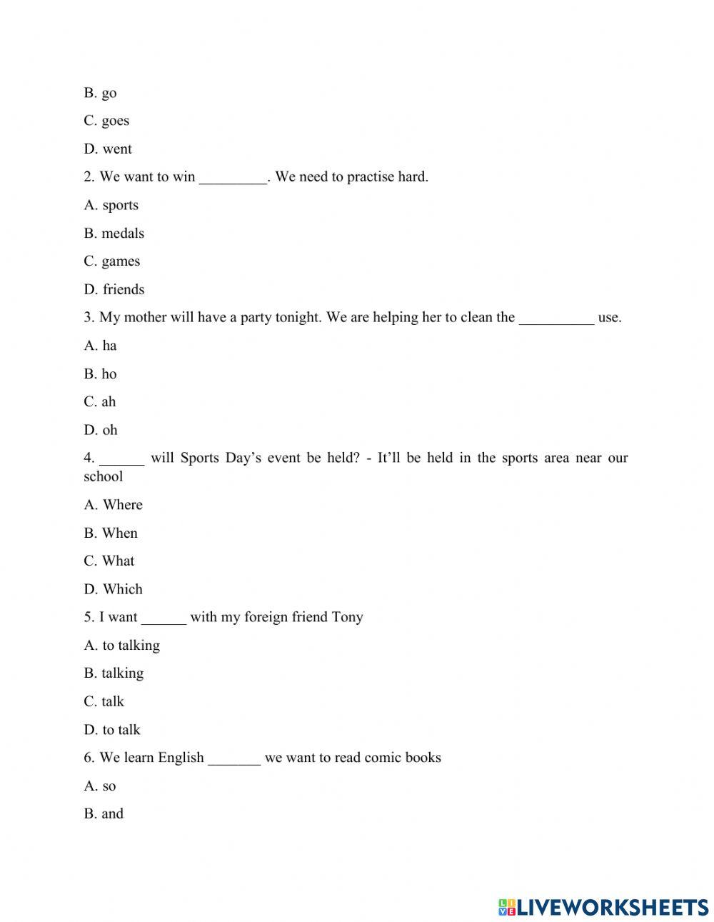 Test 5 activity for 5 | Live Worksheets