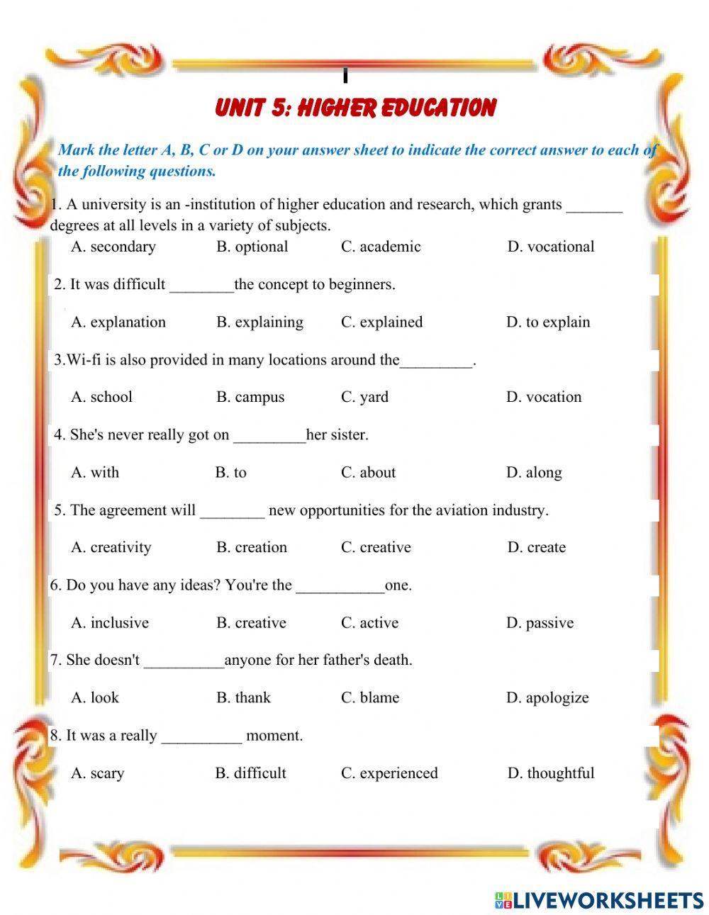 GRADE 12 - UNIT5 - READING - CHECKING VOCABULARY online exercise for ...