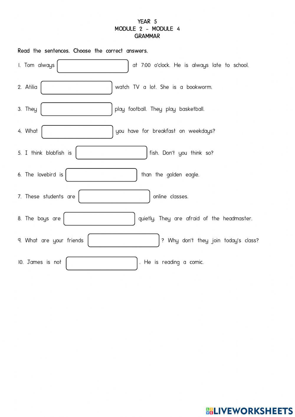 Year 5 (Module 2 - Module 4 Grammar) worksheet | Live Worksheets
