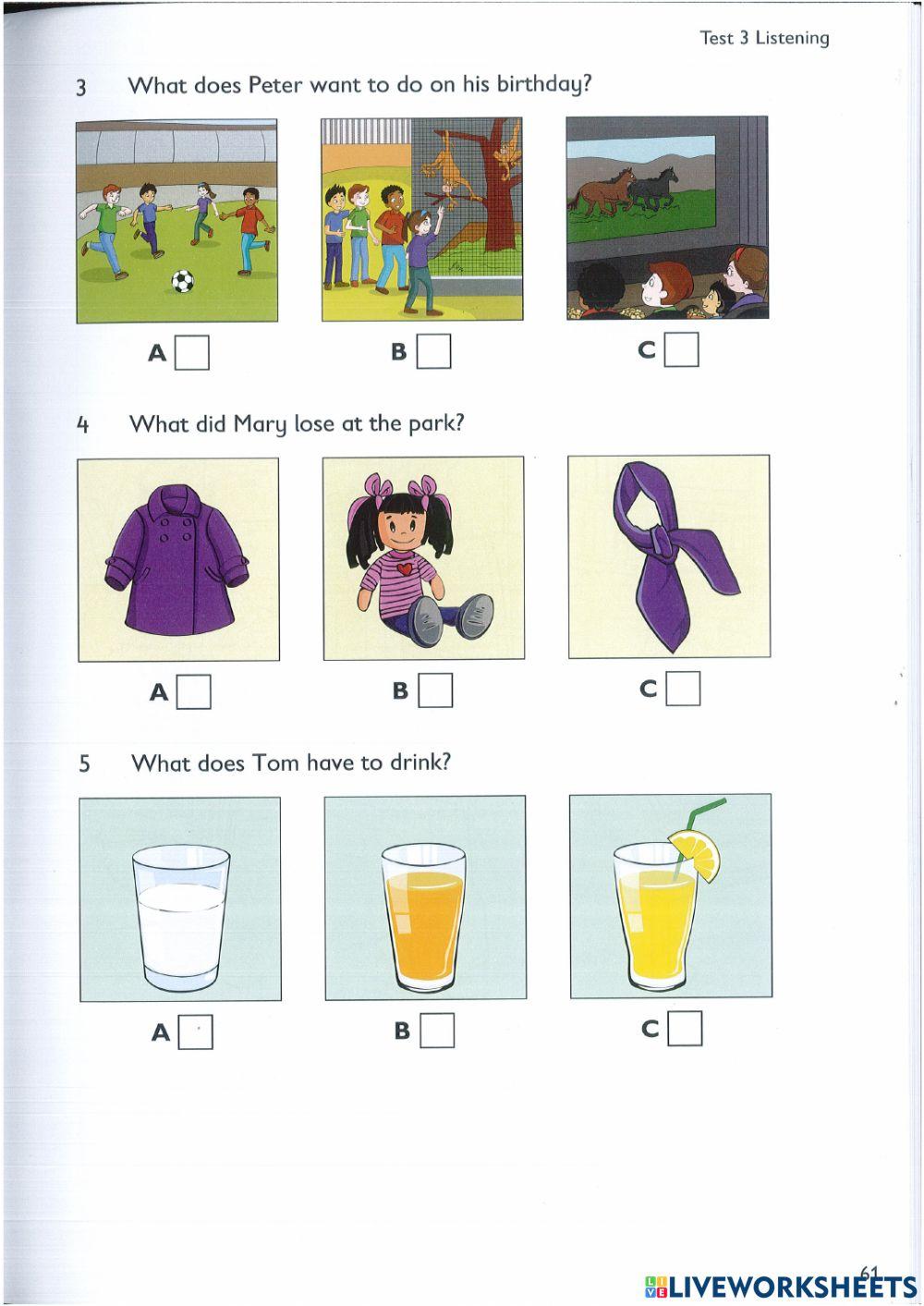 A1 MOVERS TEST 3 COLLINS LISTENING 6774461 | Thủy Nguyễn