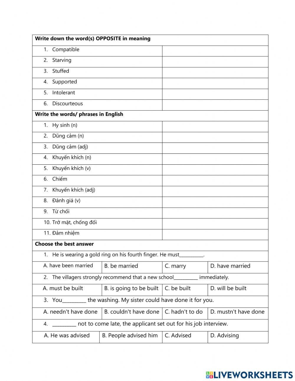Recap Vocab Fro… | Free Interactive Worksheets | 1639067