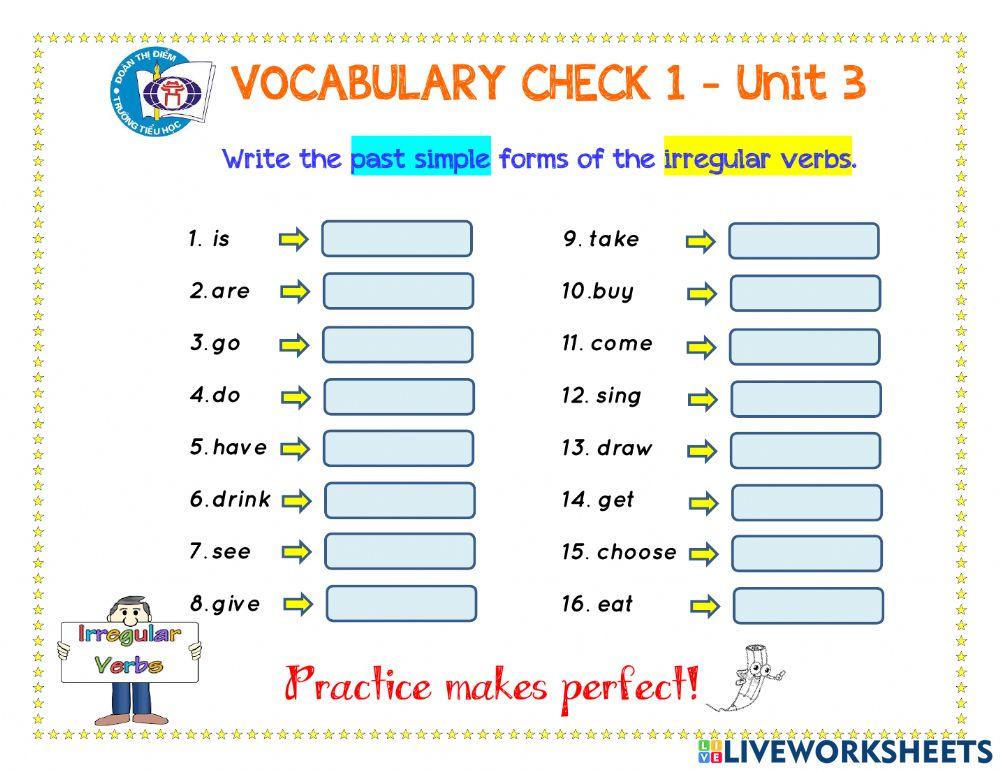 U3.vocab check 1 - IRREGULAR VERBS worksheet | Live Worksheets