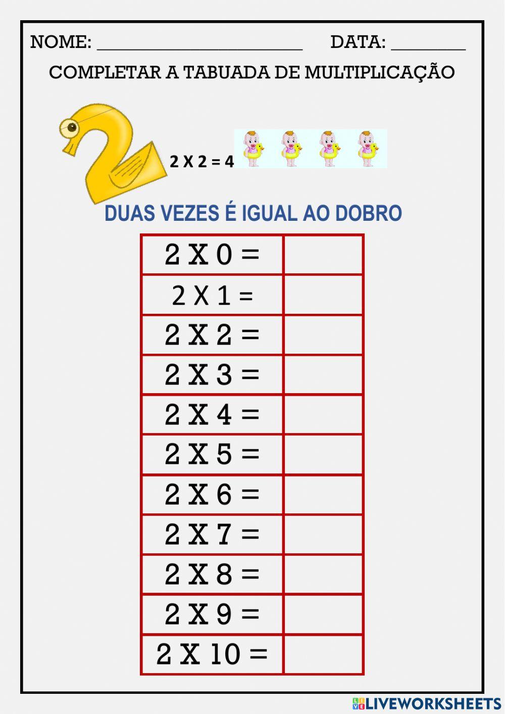Tabuada De Multiplicar Interactive Worksheet