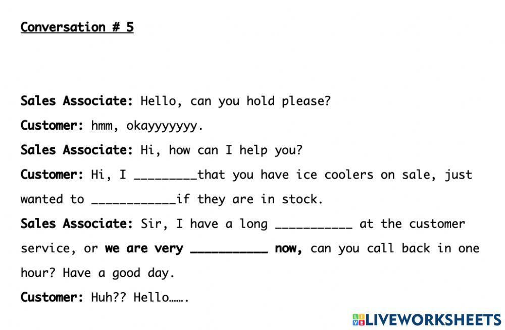 Unit 5 - Conversation 5 worksheet | Live Worksheets