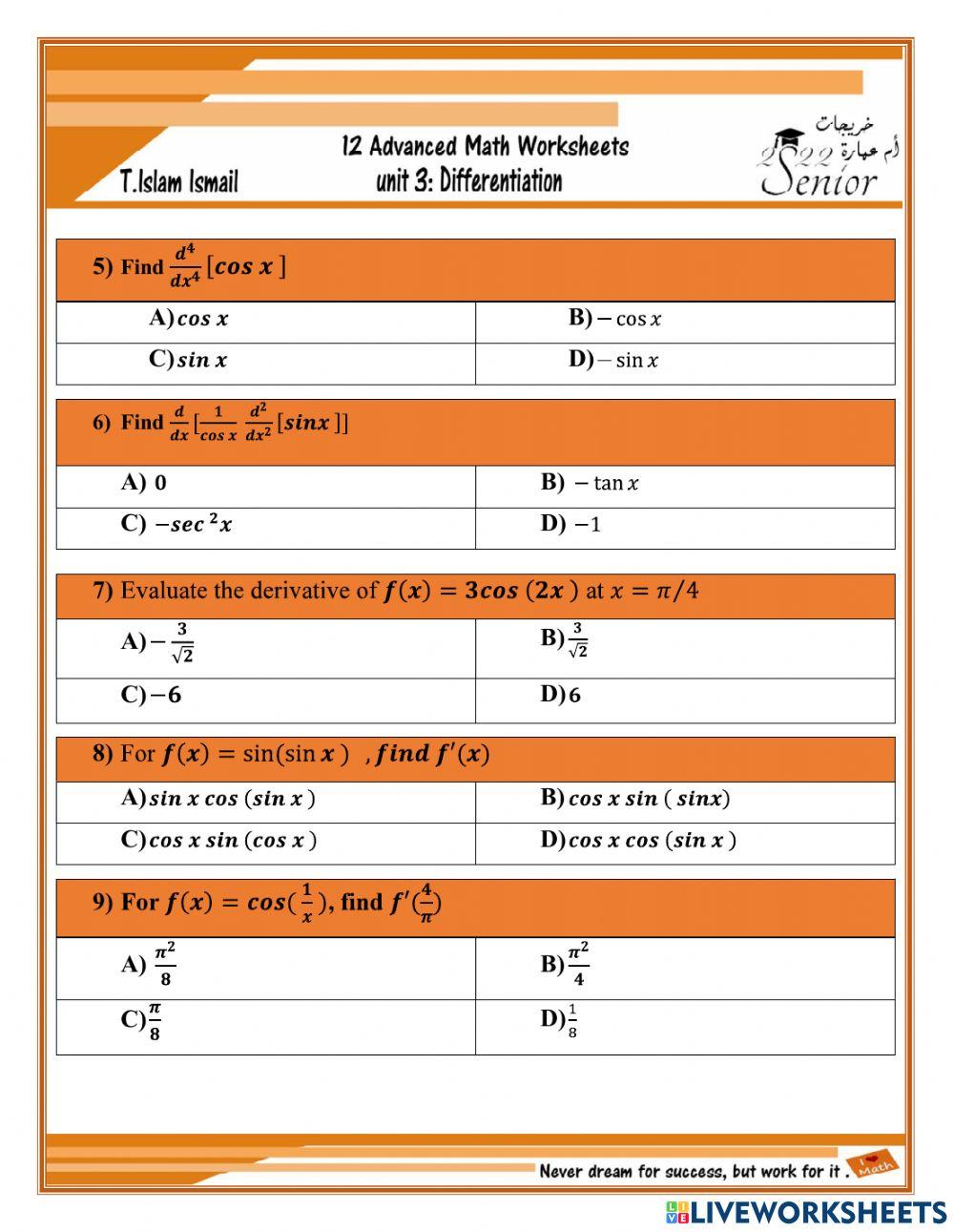 Revision Chapter 3 trig online exercise for | Live Worksheets
