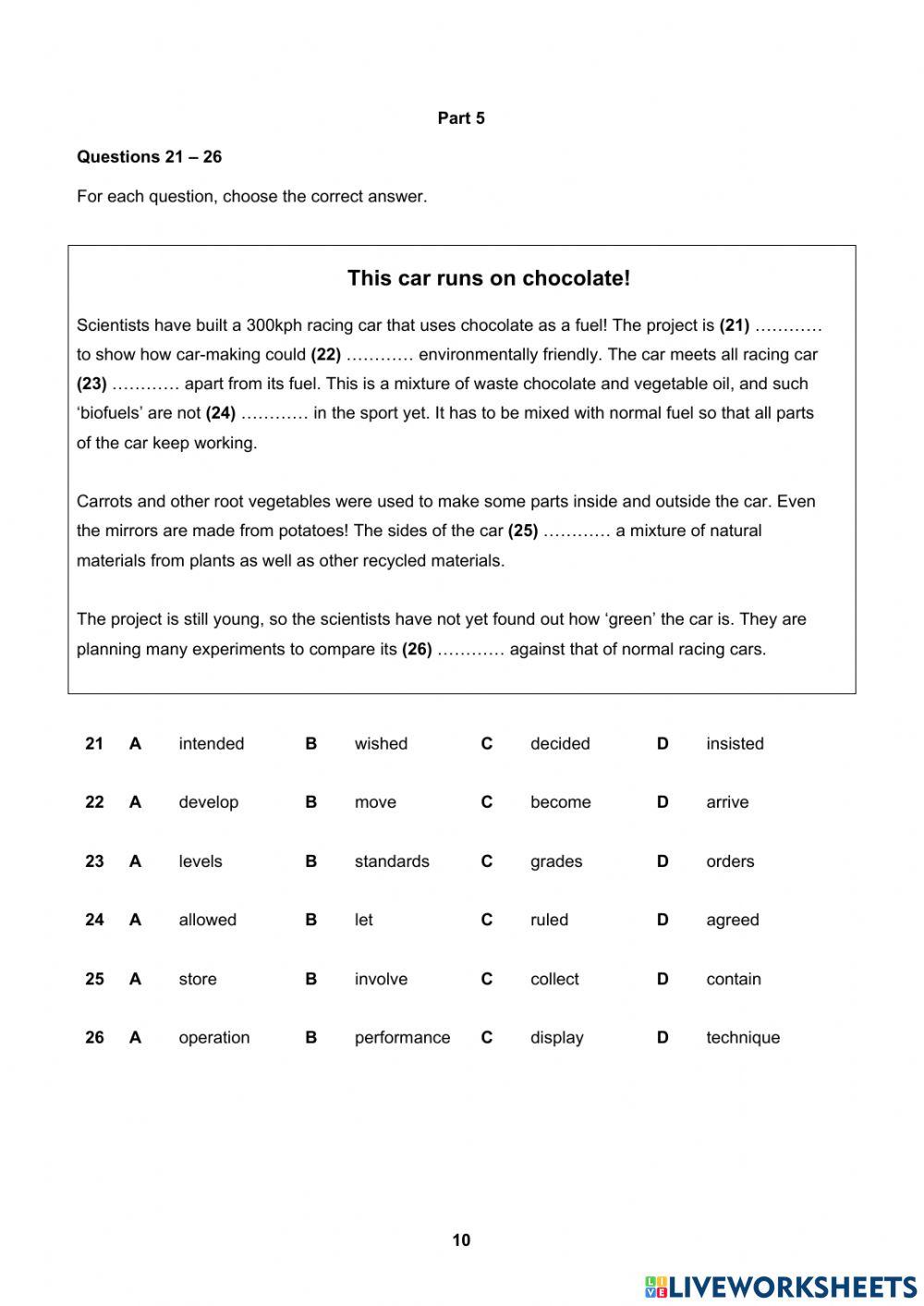Reading PET 2 1639456 | pomponia | Live Worksheets