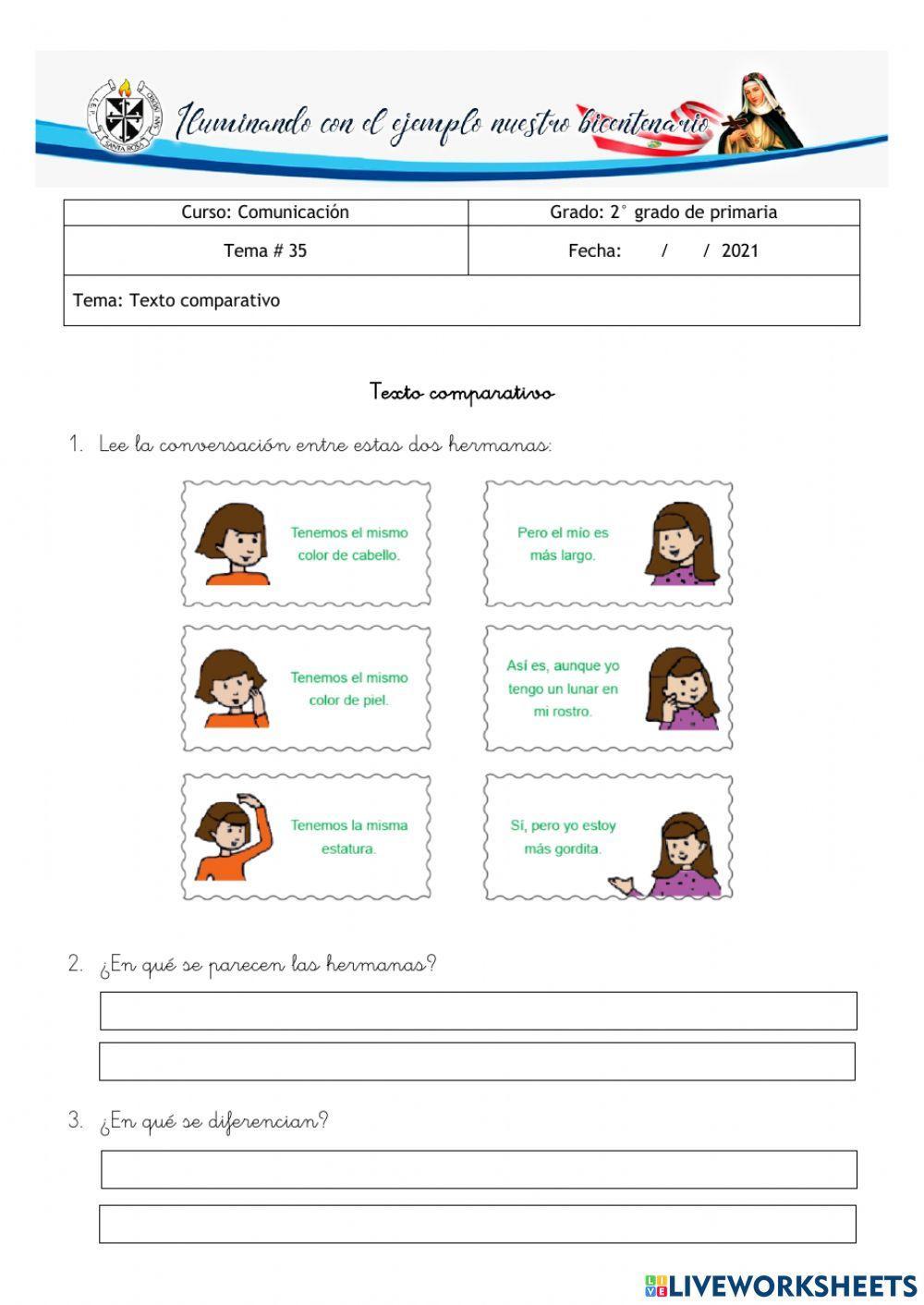 Texto comparativo activity | Live Worksheets