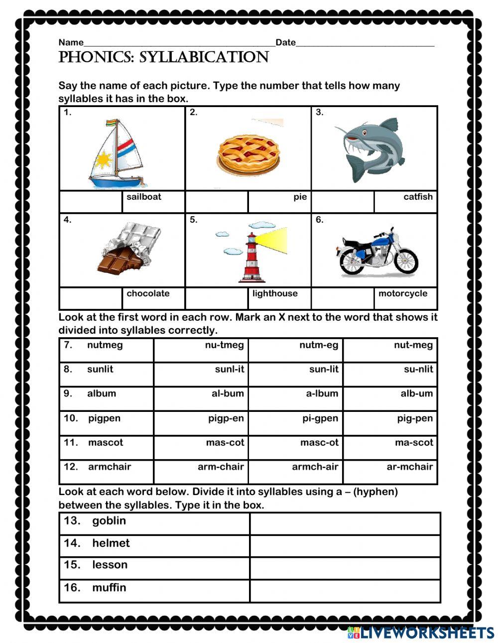 Syllables | Free Interactive Worksheets | 1639699